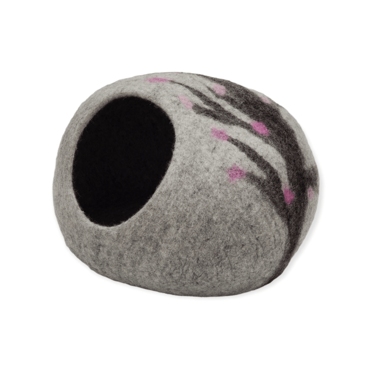 Felt Cat Cave, Gray with Pink Leaves – Clearly Loved Pets